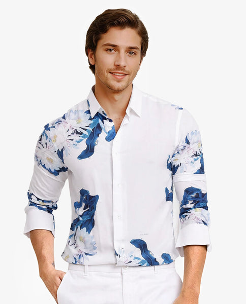 Rare Rabbit Men Lycro-1 White Full Sleeve Regular Fit Shirt