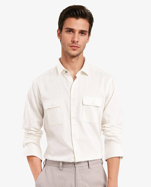 Rare Rabbit Men's Lyton 2 Off White Cotton Plain Regular Fit Full Slee