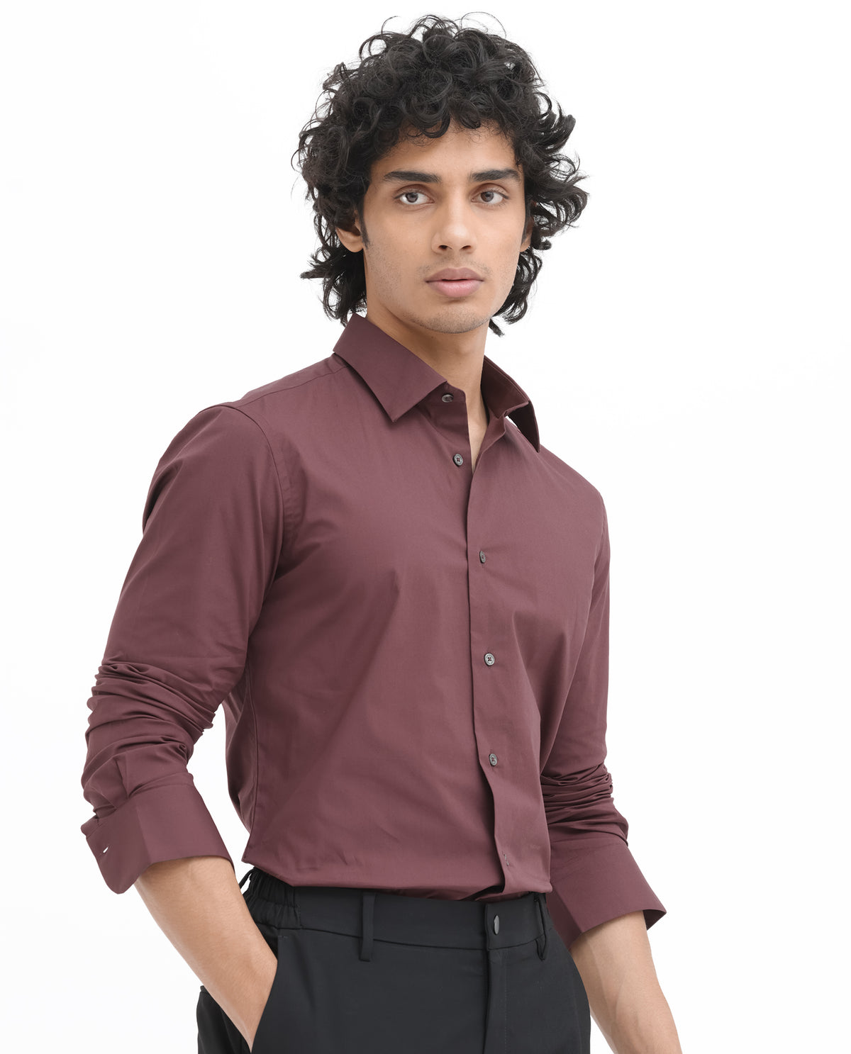 Rare Rabbit Men's Neutron-8 Dark Maroon Cotton Polyester Fabric Full S