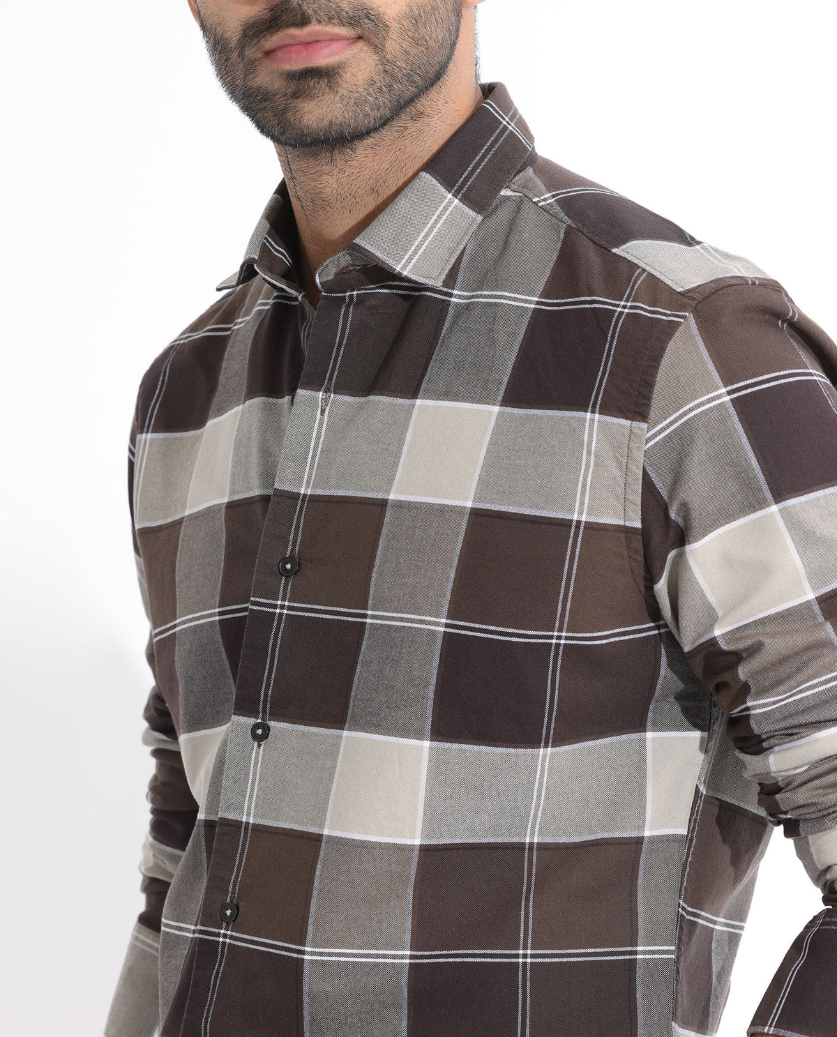 Rare Rabbit Men's Newton Dark Brown Cotton Fabric Full Sleeves Checks