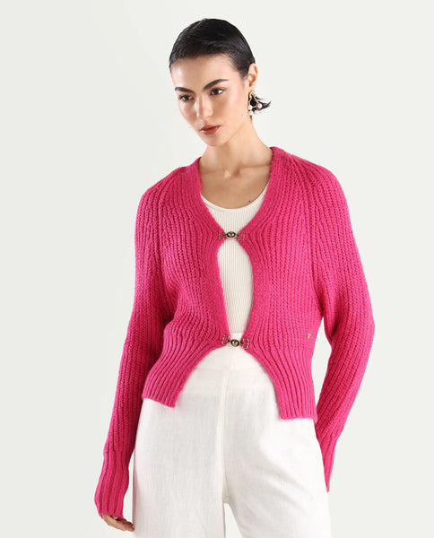 Buy Okali - Pink Plain Regular Fit Cardigan| Rareism