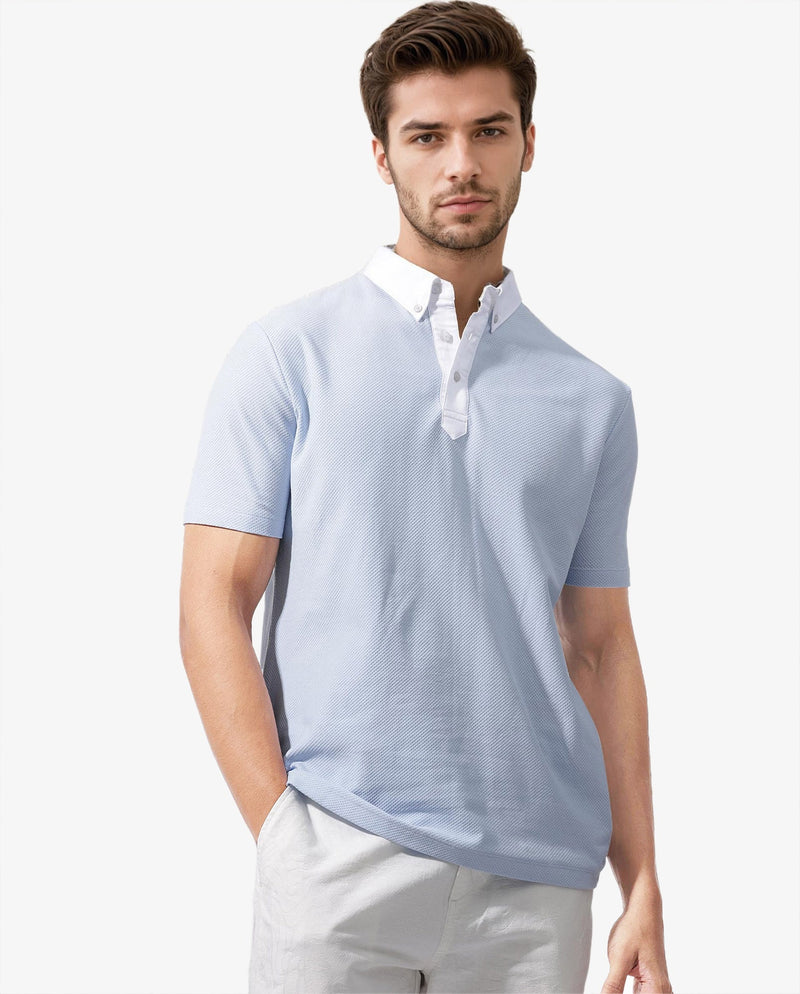 Rare Rabbit Mens Parma-2 Pastel Blue Polo Short Sleeve Solid Polo T-Sh