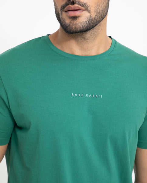 Rare Rabbit Men's Rabbit-5 Green Crew Neck HD Print Branding Half Slee
