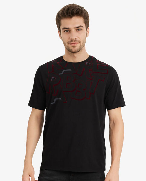 Rare Rabbit Men's Runi Black Cotton Blend Graphic Print Regular Fit Ha