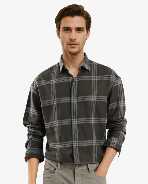 Rare Rabbit Men Russ Dark Green Full Sleeve Regular Collar Button Clos