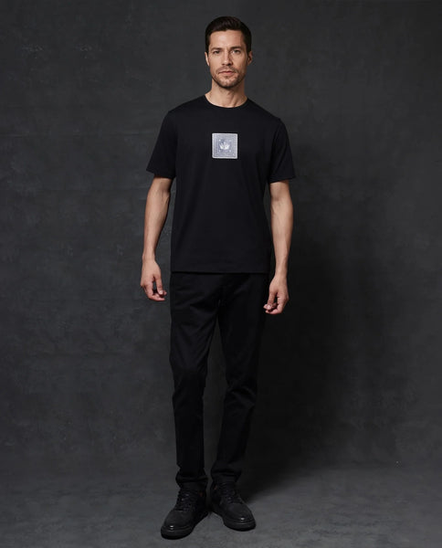 Rare Rabbit Men's Spectre Black Cotton Blend Graphic Print Regular Fit