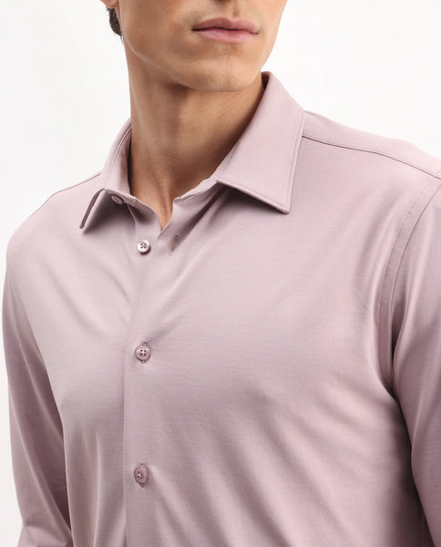 Rare Rabbit Men's Tour-25 Dusky Pink Cotton Blend Plain Regular Fit Fu