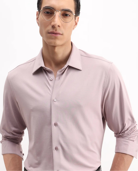 Rare Rabbit Men's Tour-25 Dusky Pink Cotton Blend Plain Regular Fit Fu