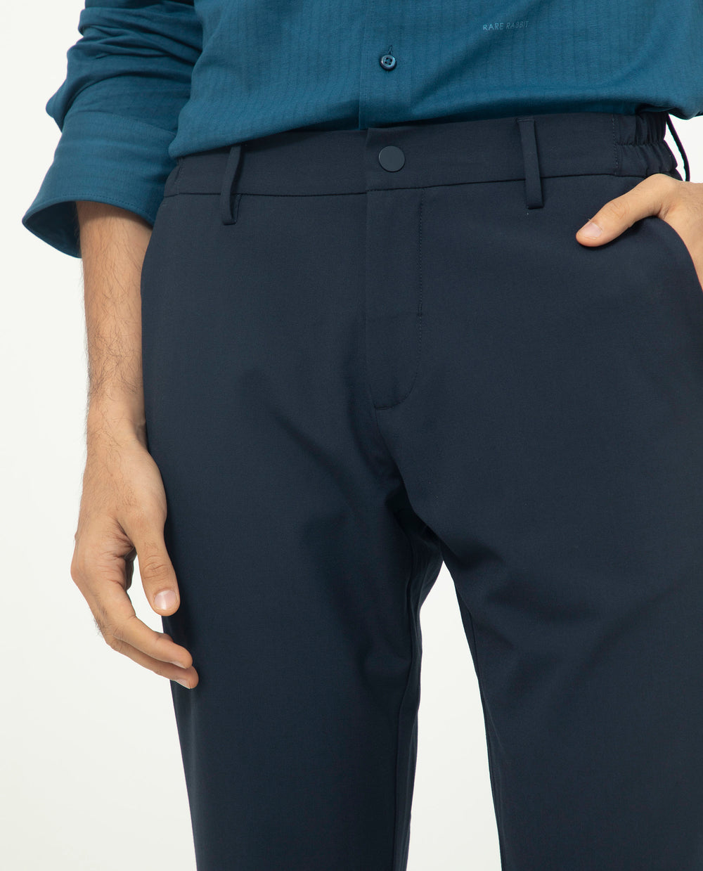 RARE RABBIT MENS TRAVELLER NAVY TROUSER REGULAR FIT