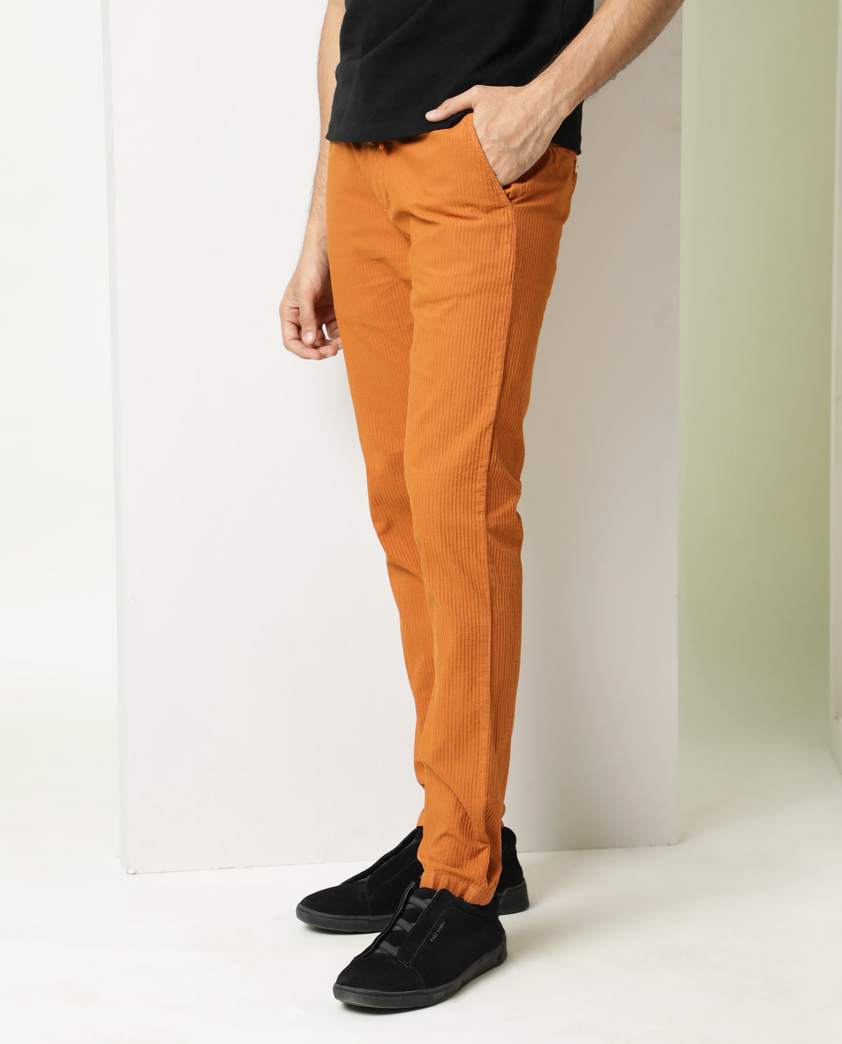 Rare Rabbit Men's Monter Orange Stripe Dobby Mid-Rise With Drawstring