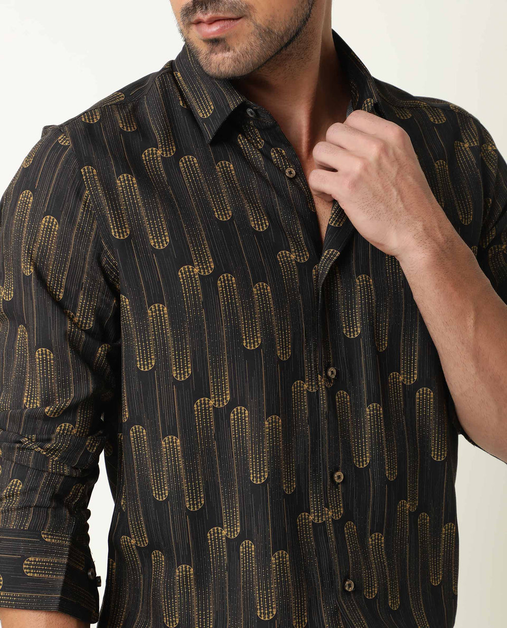 Rare Rabbit Men's Marshey Black Viscose Fabric Full Sleeves Shirt