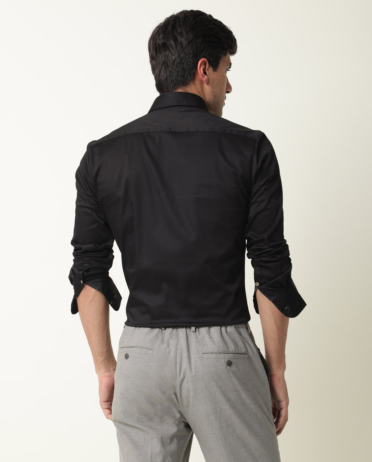 RARE RABBIT MEN'S COMO BLACK SHIRT COTTON FABRIC COLLARED NECK FULL SL