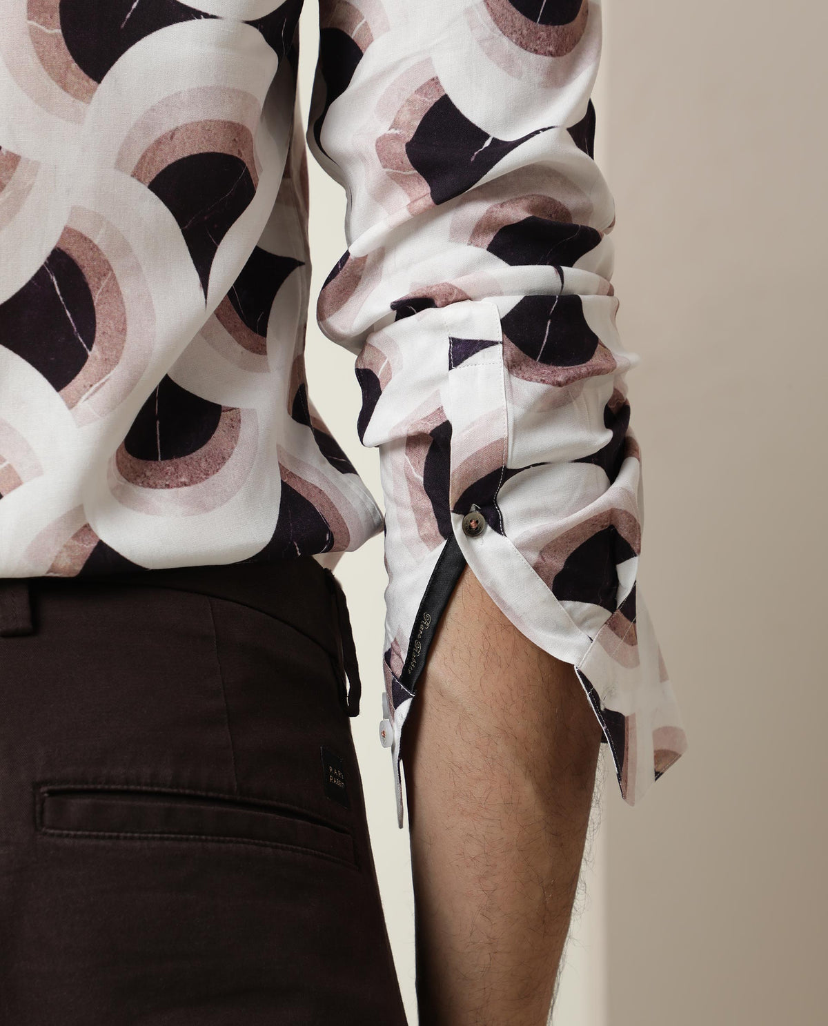 Rare Rabbit Men's Febug Off White Viscose Fabric Geometric Print Full