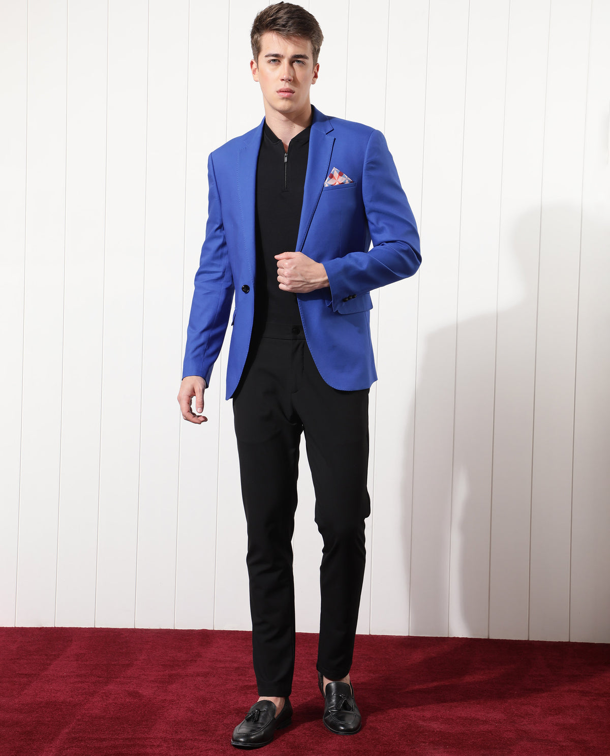 RARE RABBIT MEN'S BART BLUE BLAZER VISCOSE POLYESTER FABRIC LAPEL NECK