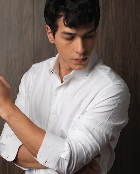 Rare Rabbit Men's Hosa White Cotton Fabric Full Sleeves Stripped Shirt