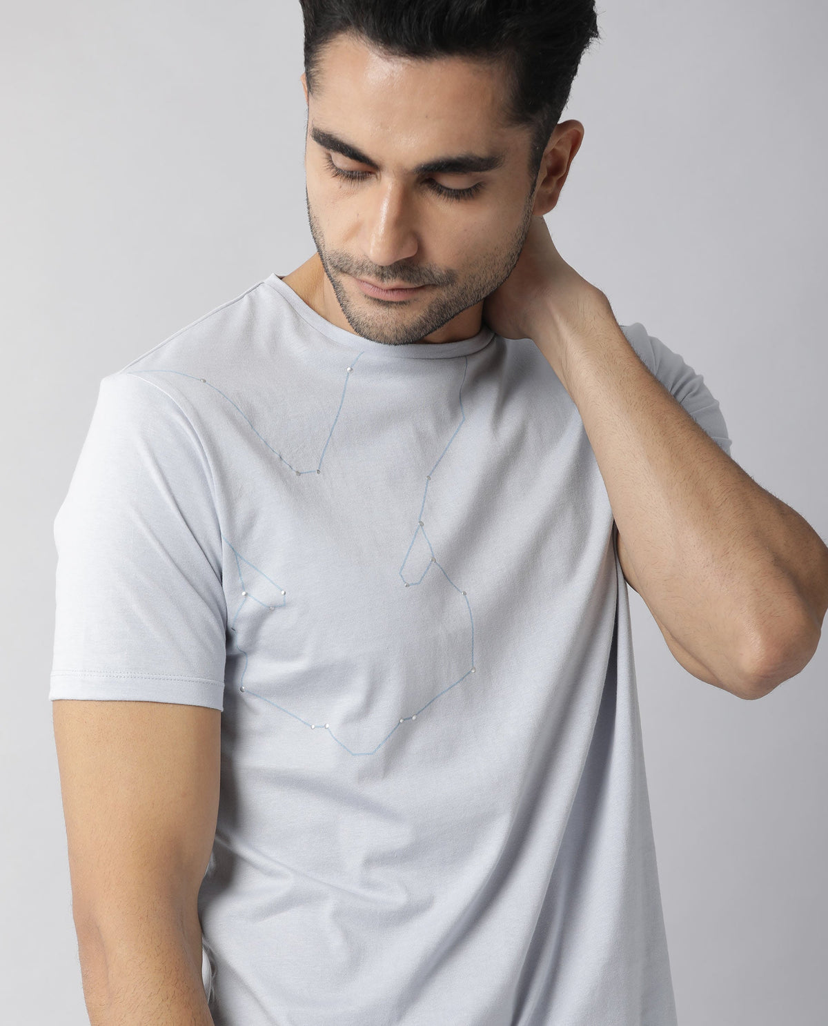 Rare Rabbit Men's Graphs Blue Crew Neck Graphic Printed T-Shirt