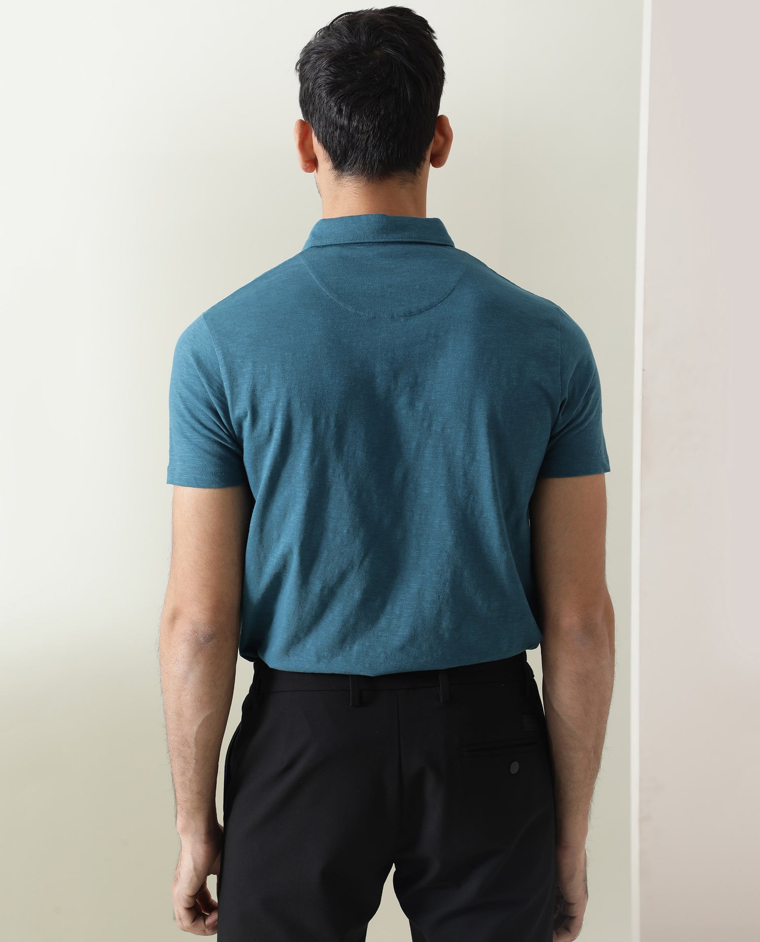 RARE RABBIT MEN'S TRENT PETROL POLO COTTON FABRIC COLLARED NECK HALF S