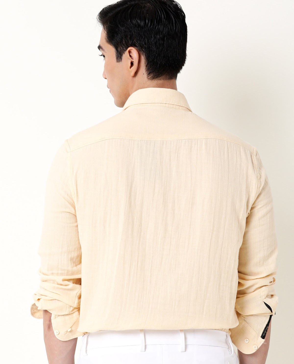 Rare Rabbit Men's Layers Beige Cotton Double Layer Seer Sucker Fabric